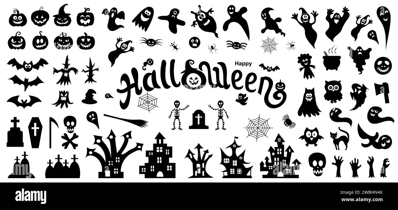 Big set of silhouettes of Halloween Stock Vector Image & Art - Alamy