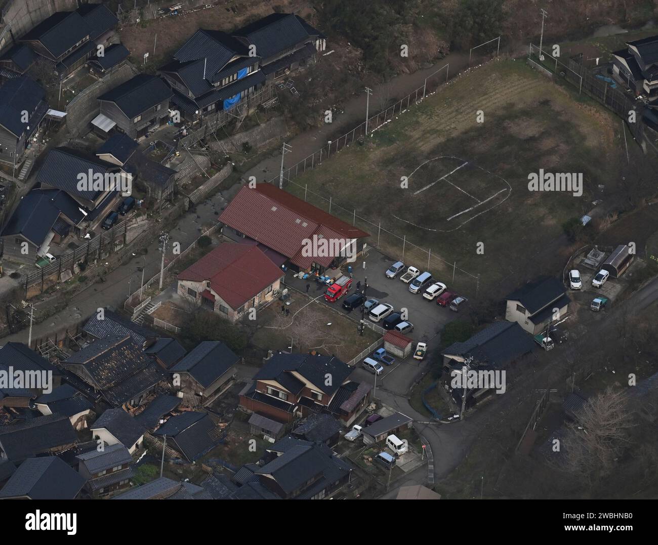 An aerial photo shows an isolated area where roads have been cut off by ...