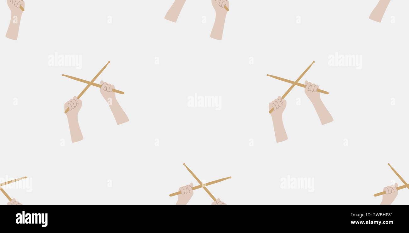 Drummer hands with Drumsticks isolated on white, Musical seamless ...