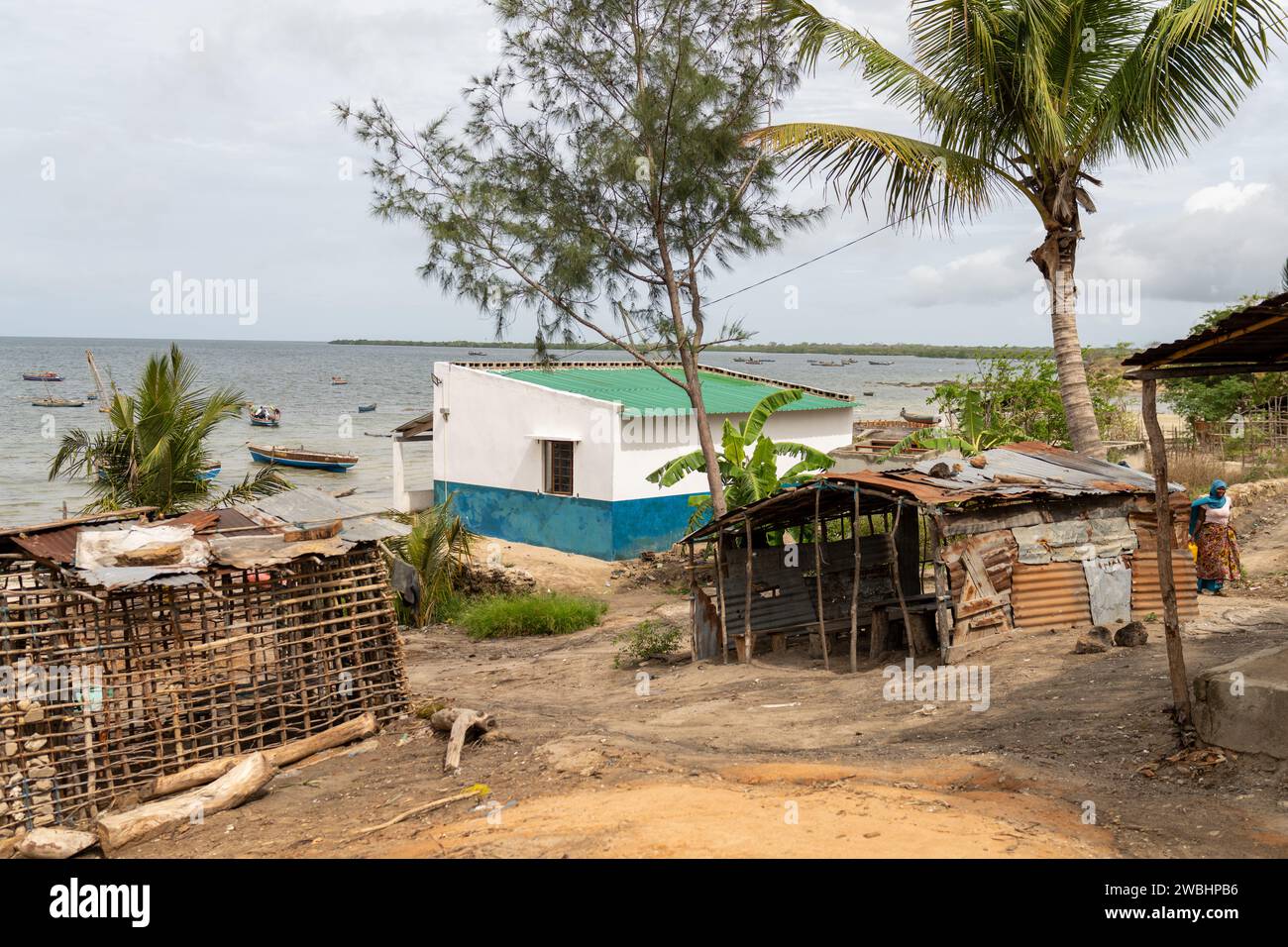 A beach with boats in Mocimboa da Praia in Cabo Delgado Province ...