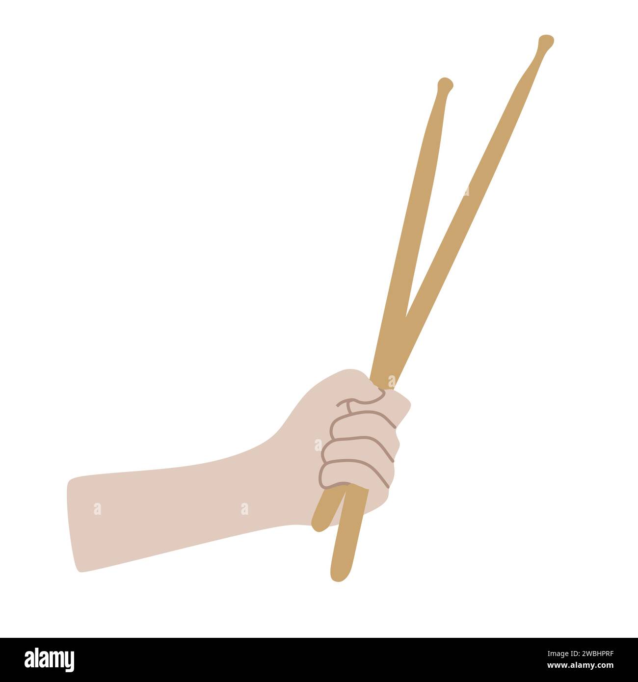 Vector illustration of Hands holding Drumsticks. Fist with Drum sticks ...