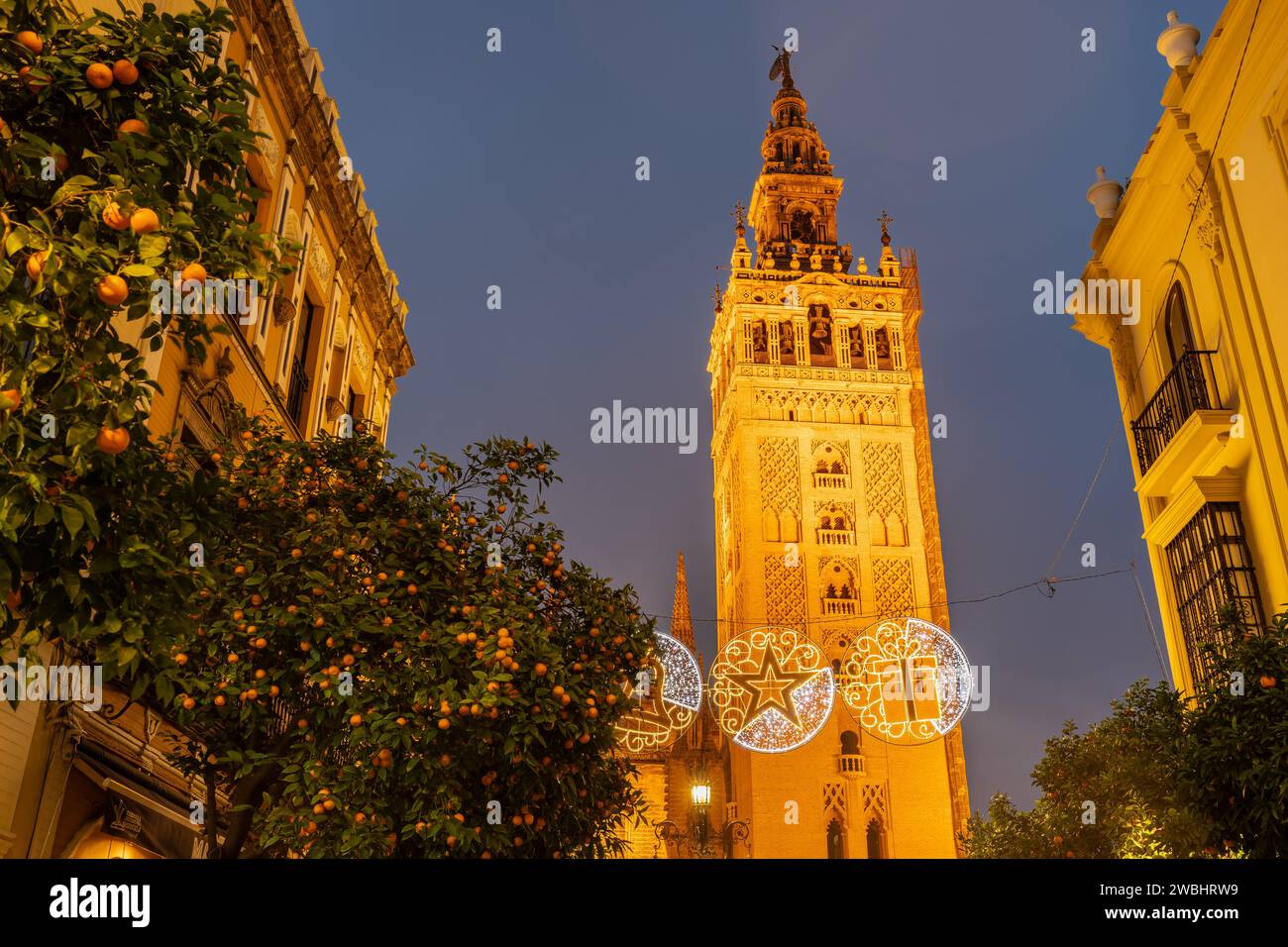 The tower of the Giralda Cathedral in the centre of the Seville during ...