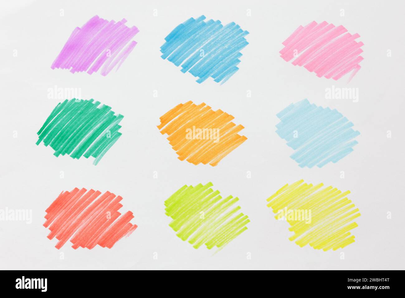 set of colorful hand drawn marker scribbles on white paper background ...