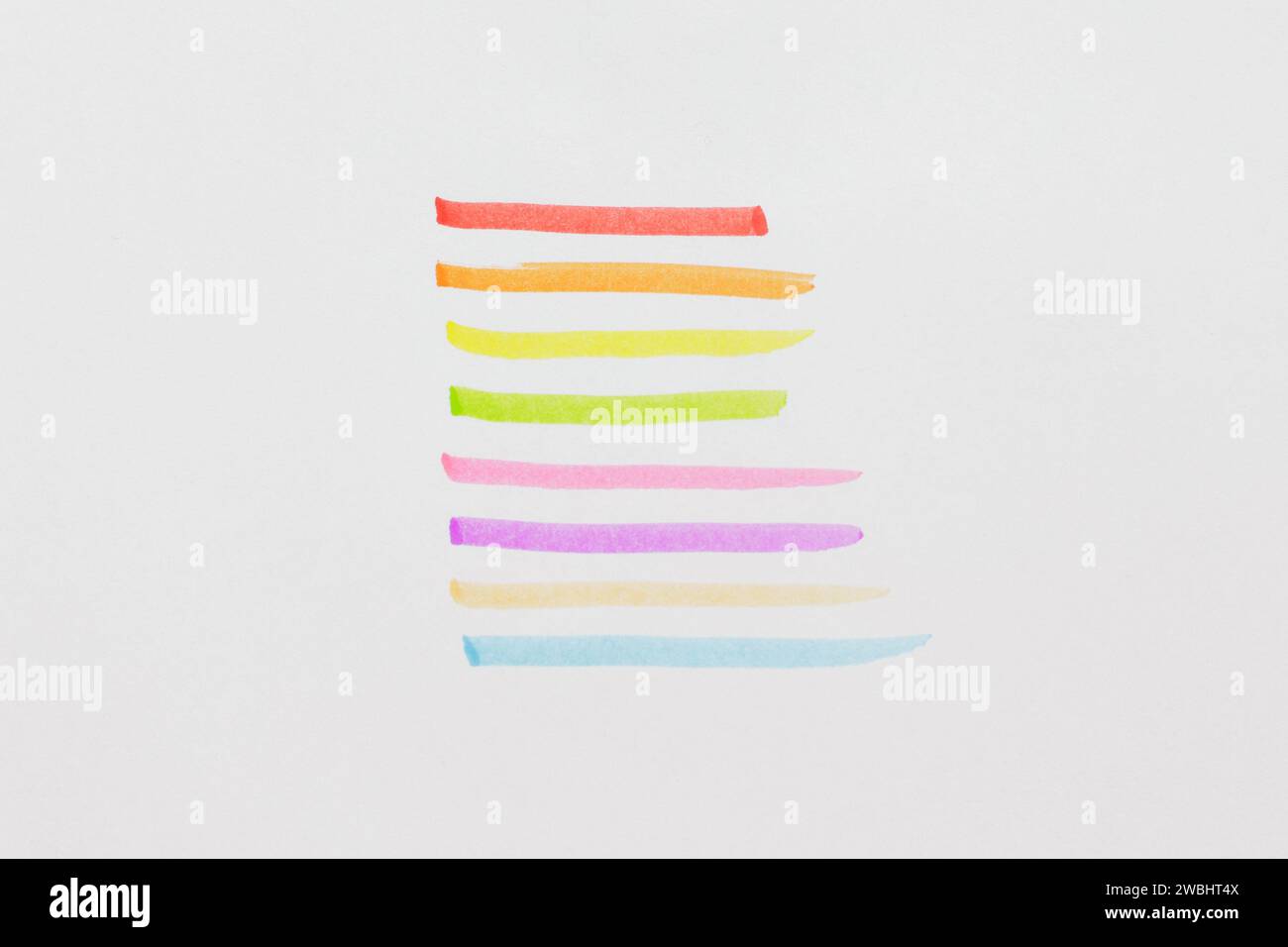 set of colorful hand drawn marker lines on white paper background Stock ...