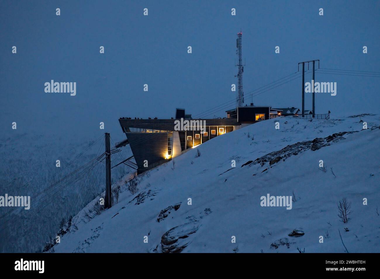 Winter scene at the top of Mount Storsteinen Tromso Norway Stock Photo ...