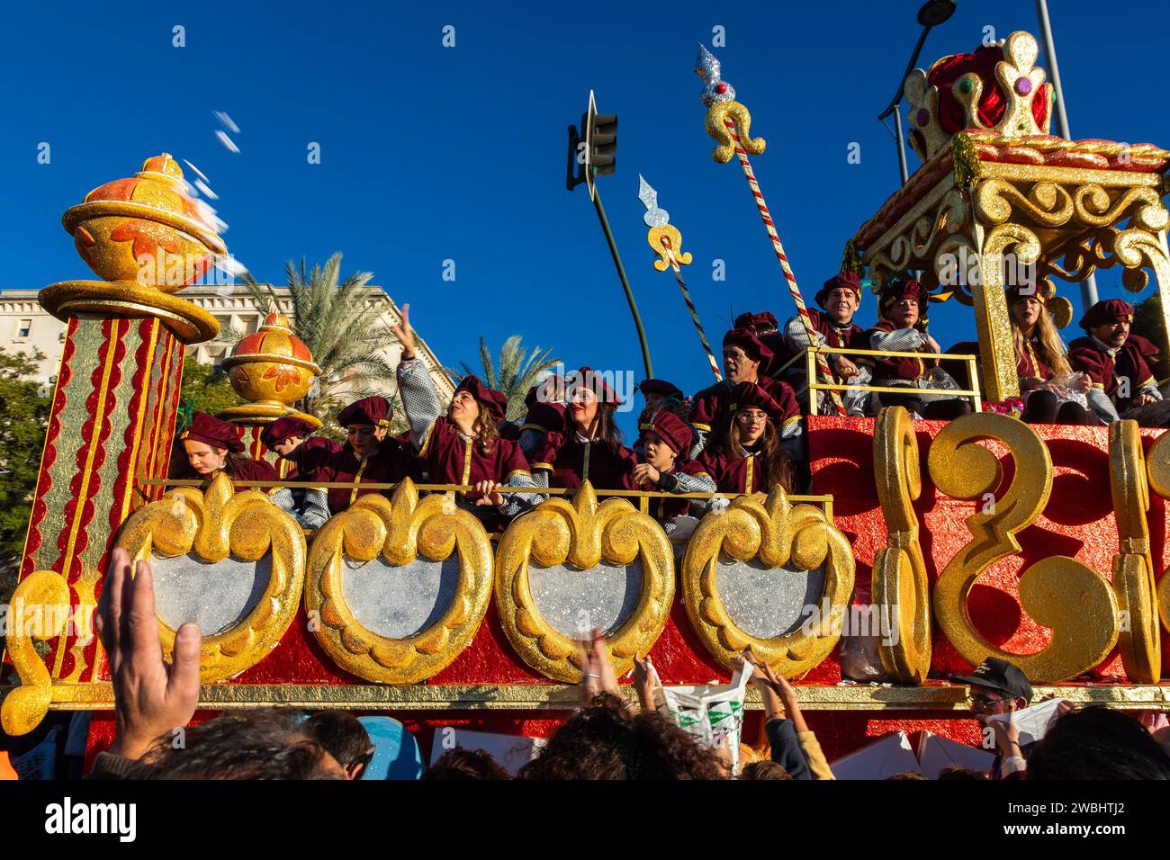 Large crowds at the three wise men parade in Seville. The parade is a ...