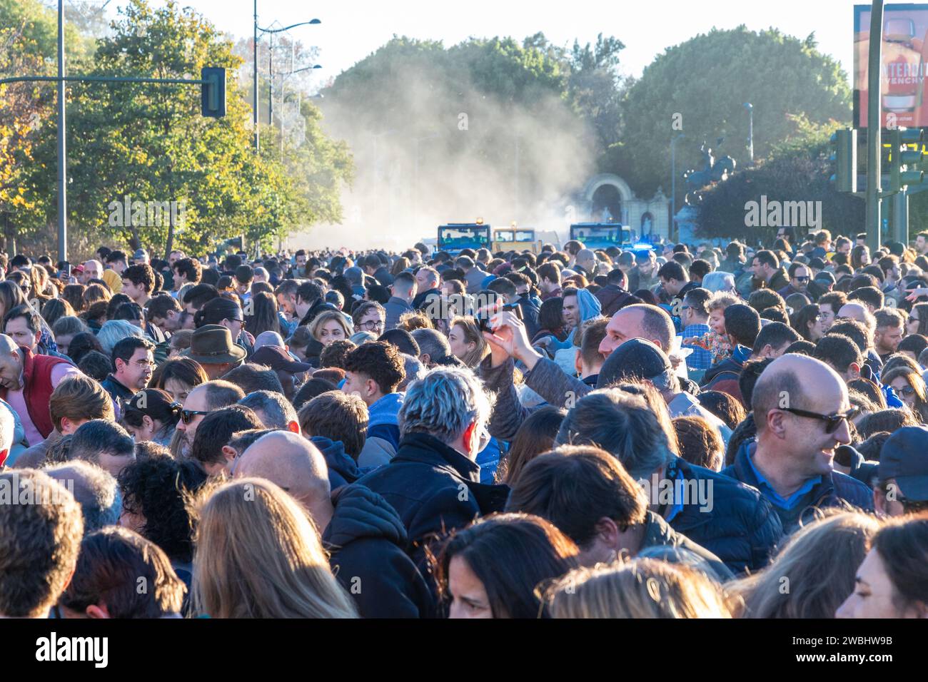 big crowds at Los Reyes Magos (Three wise men) parade in Sevilla. The ...