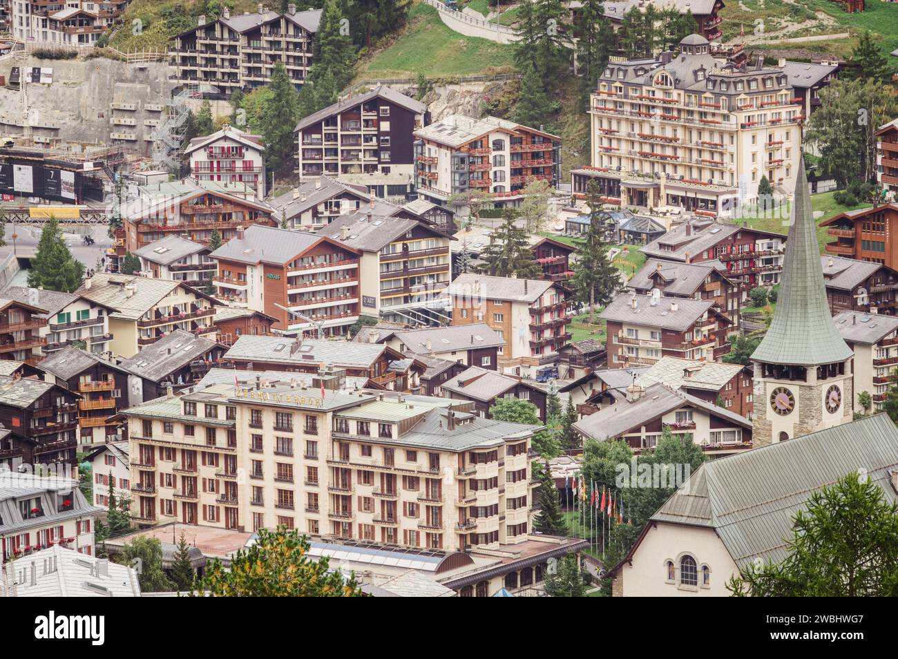 Zermatt, Switzerland, September 4th 2014: Bird's eye of Zermatt in the ...