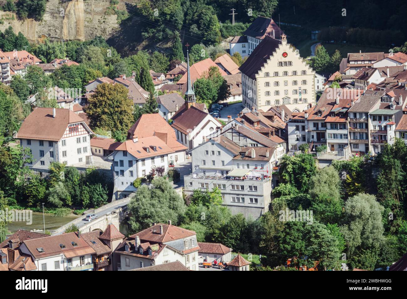 View of Fribourg downtown and the Sarine river (Fribourg, La Sarine ...