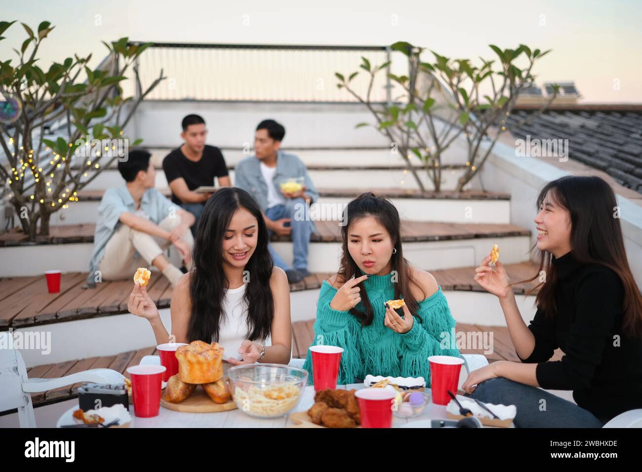 Diverse people enjoying rooftop party hi-res stock photography and ...