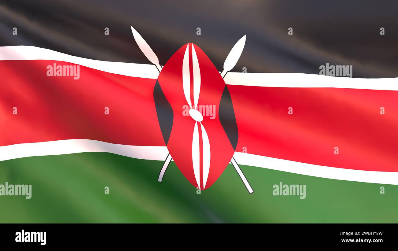 3D render - the national flag of Kenya fluttering in the wind Stock ...