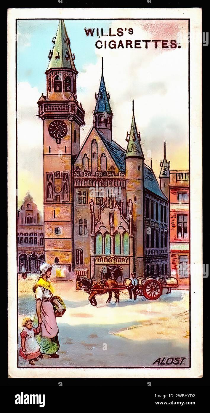 Alost, Town Hall - Vintage Cigarette Card Illustration Stock Photo - Alamy
