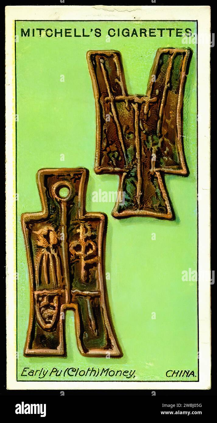 Chinese Cloth Coins 700BC - Vintage Cigarette Card Illustration Stock ...