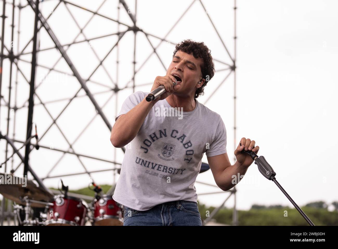 Leo Gassmann, a famous Italian singer seen during the soundcheck at ...