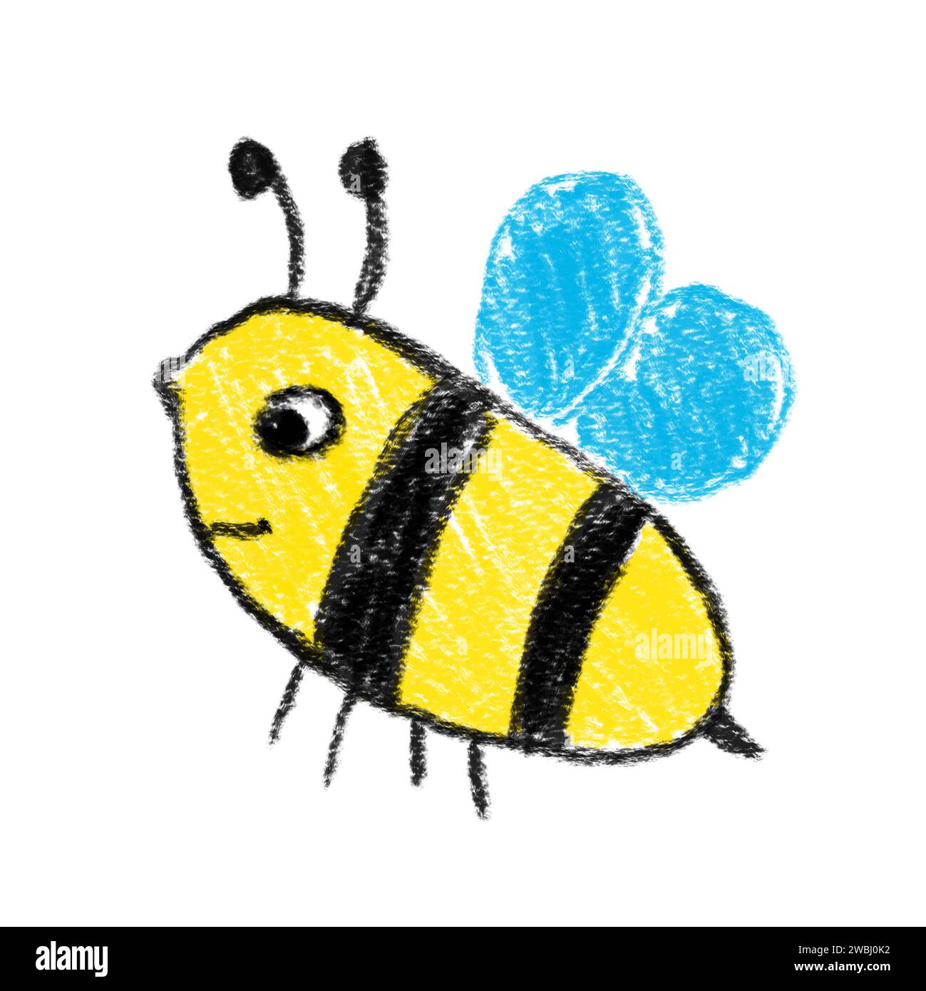 Hand-drawn simple colorful bee on white background. Kid's drawings ...