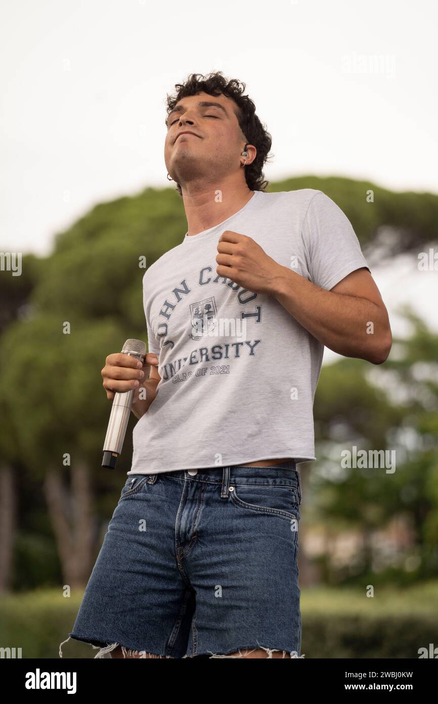 Leo Gassmann, a famous Italian singer seen during the soundcheck at ...