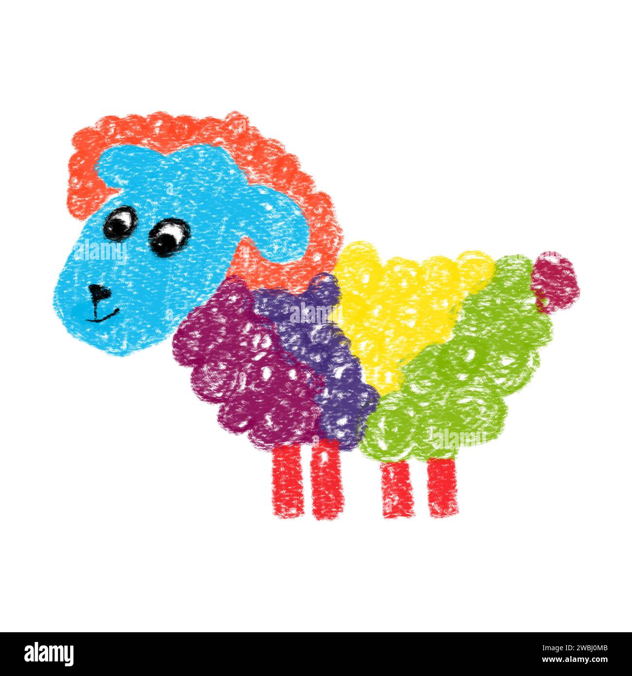 Hand-drawn simple colorful sheep on white background. Kid's drawings ...