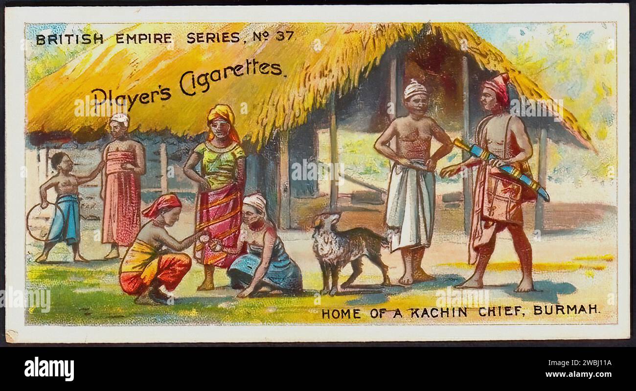 Home of a Kachin Chief, Burma - Vintage Cigarette Card Illustration ...