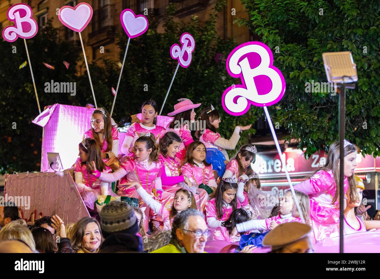 Large crowds at the three wise men parade in Seville during the evening ...