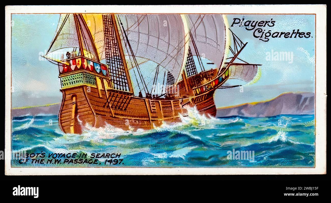 John Cabot's Voyage, 1497 - Vintage Cigarette Card Illustration Stock ...