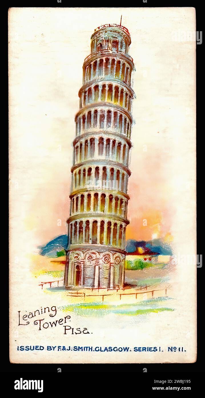 Leaning Tower of Pisa 001 - Vintage Cigarette Card Illustration Stock ...