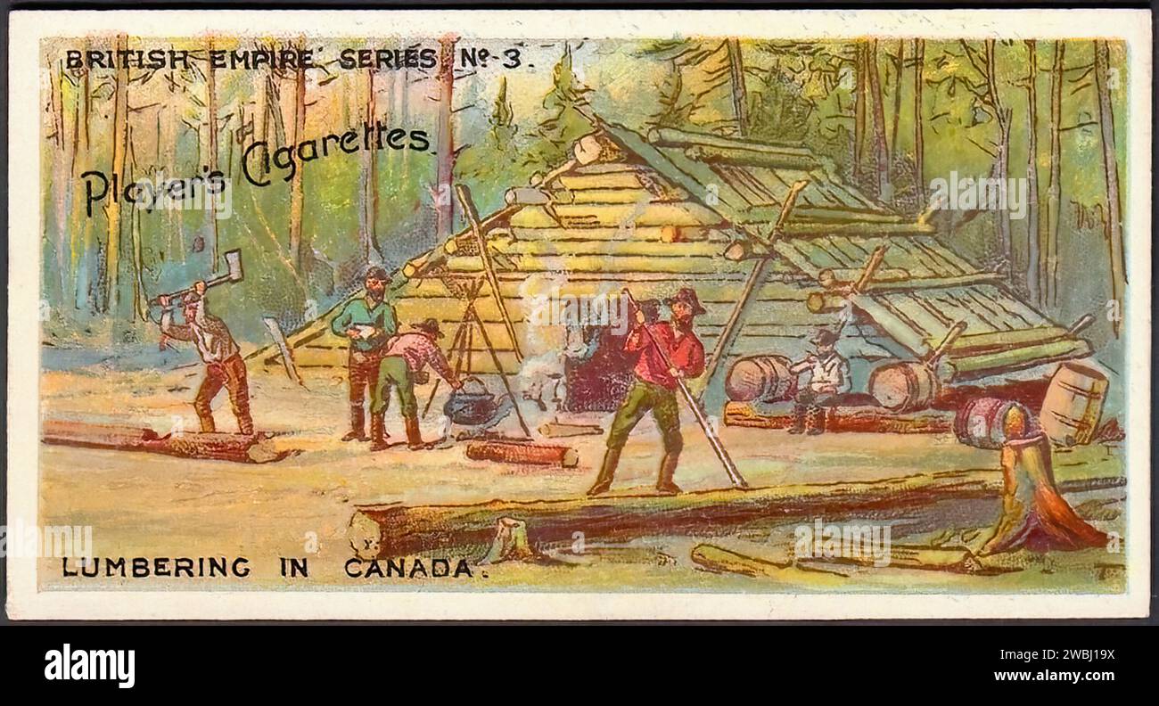 Lumbering in Canada - Vintage Cigarette Card Illustration Stock Photo ...