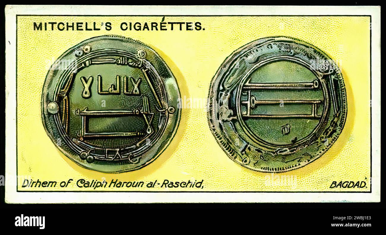 Muslim Coin, Bagdad 805AD - Vintage Cigarette Card Illustration Stock ...