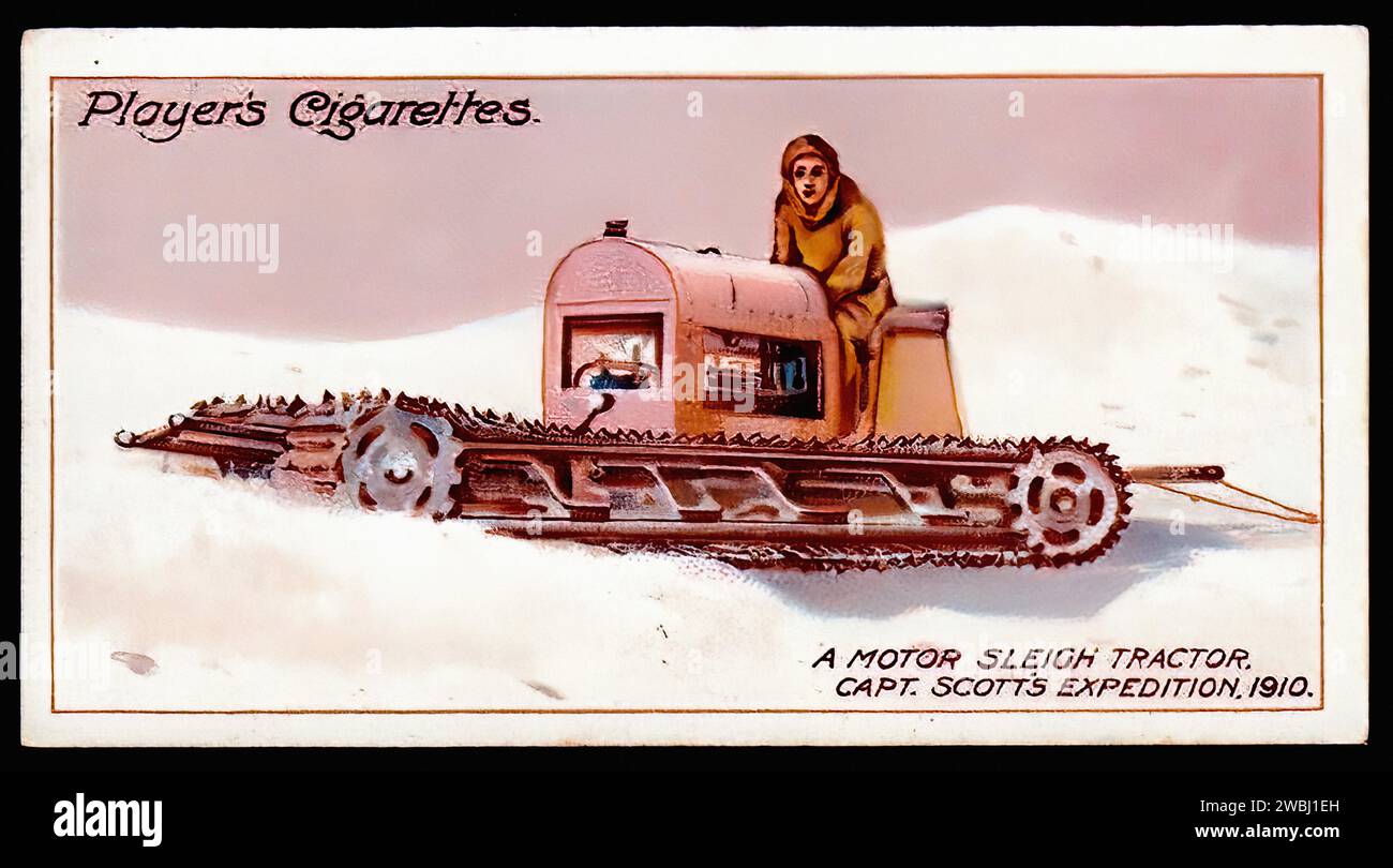 Motor Sleigh Tractor - Vintage Cigarette Card Illustration Stock Photo ...