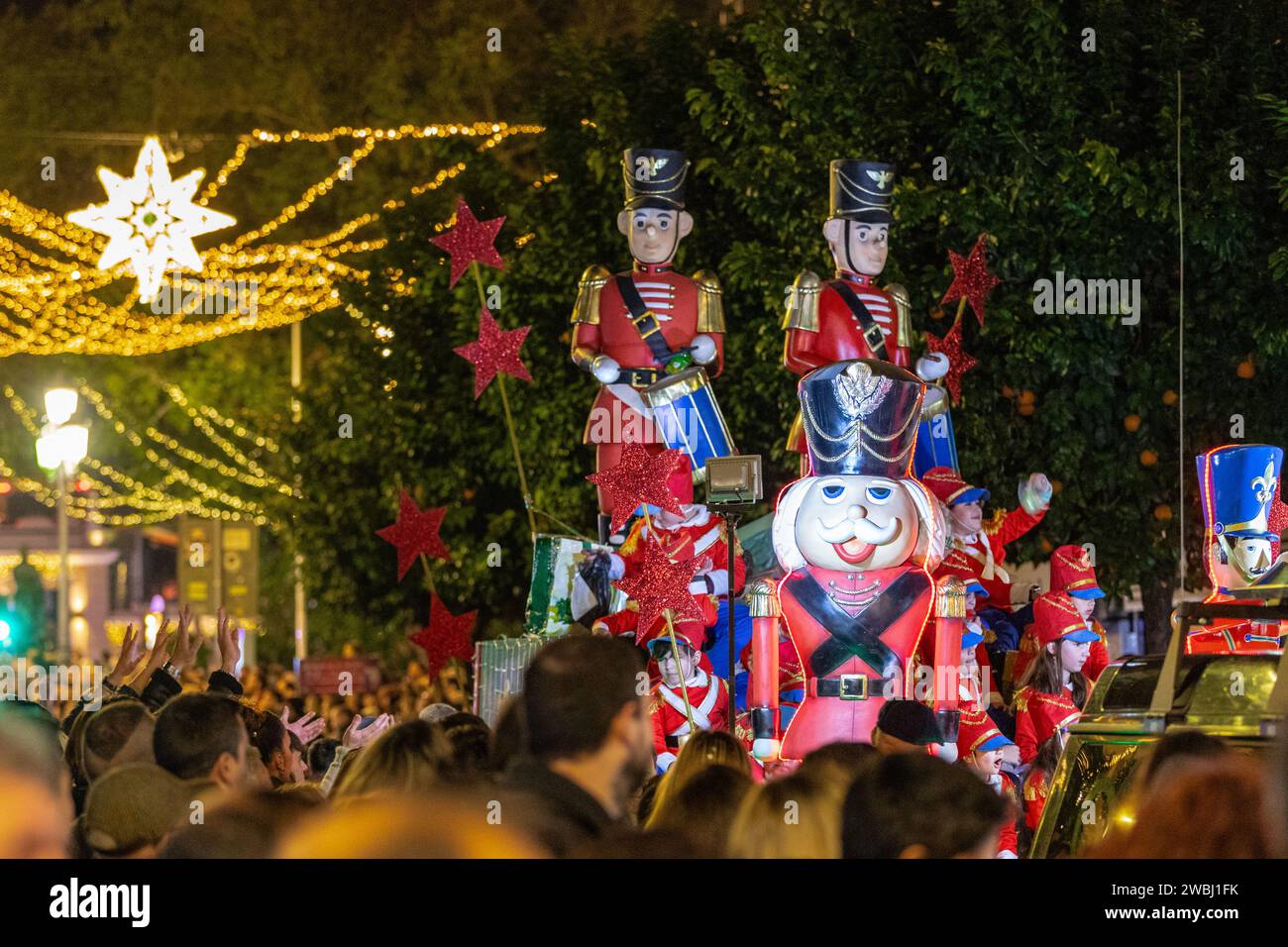 Large crowds at the three wise men parade in Seville during the evening ...