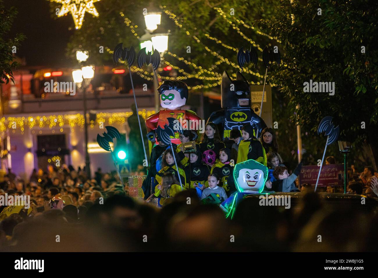 Large crowds at the three wise men parade in Seville during the evening ...