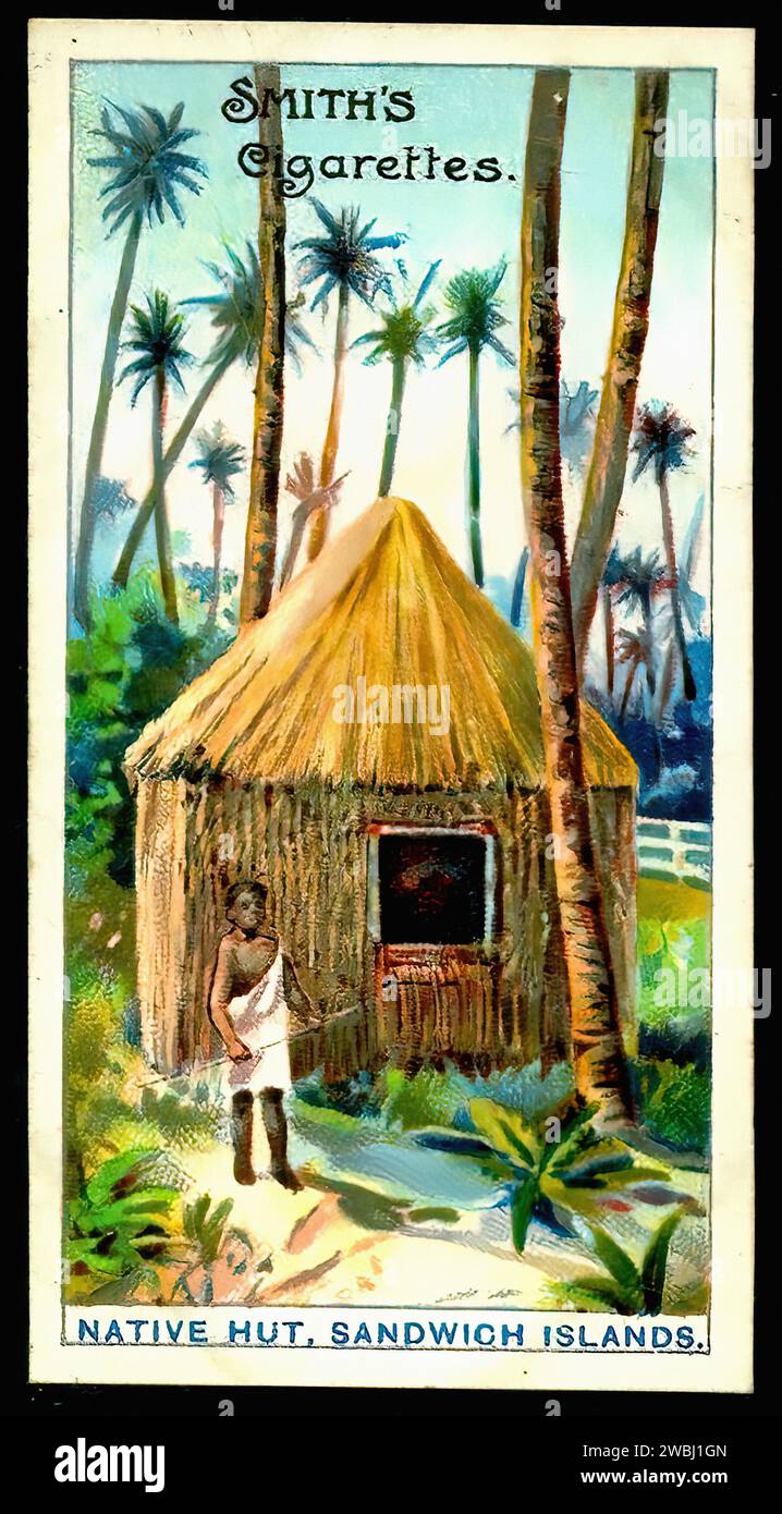 Natives Hut, Sandwich Islands in 1906 - Vintage Cigarette Card ...