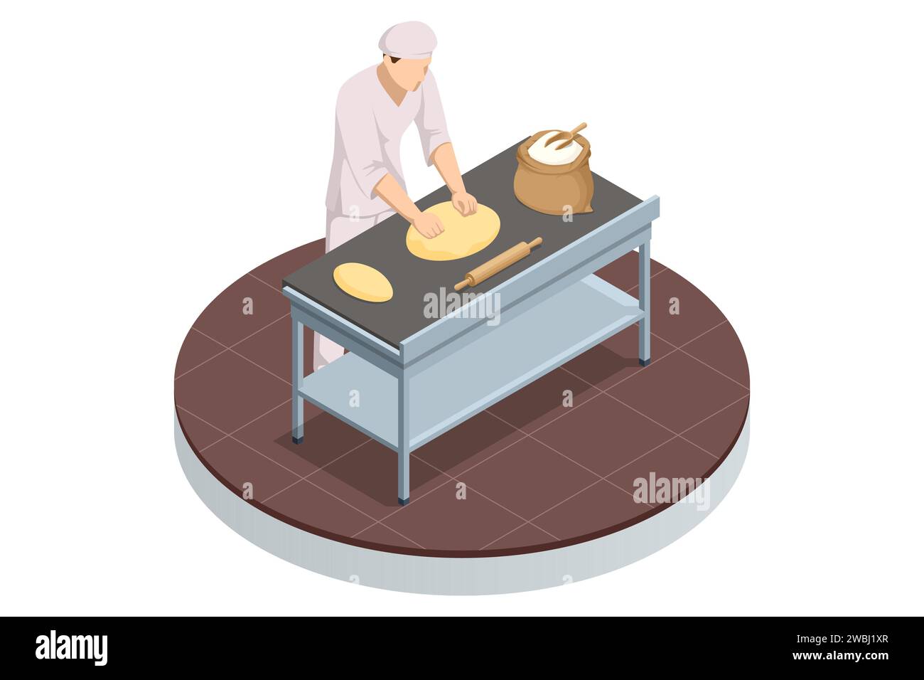 Isometric concept of Industrial bread production. Automatic bakery ...