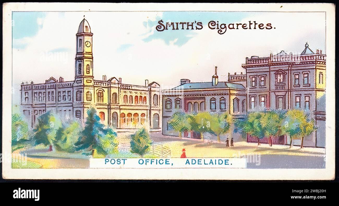 Post Office, Adelaide - Vintage Cigarette Card Illustration Stock Photo ...