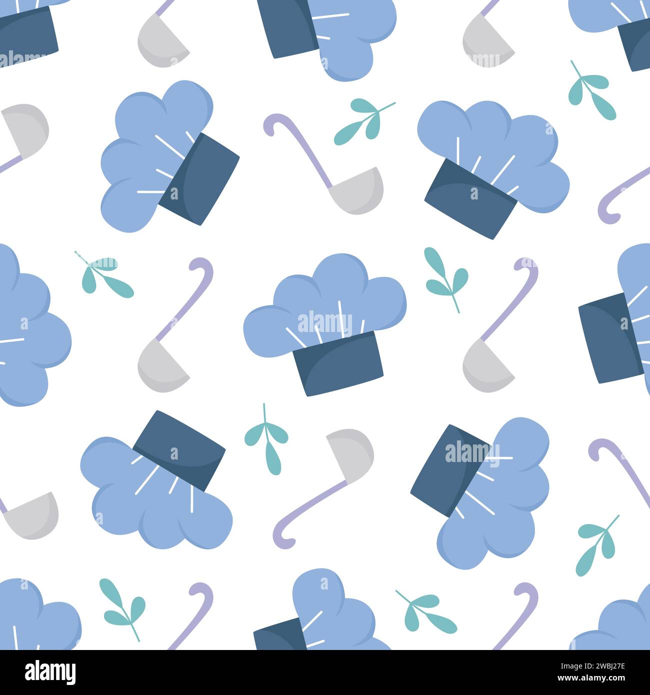 Chefs hat and ladle seamless pattern. Culinary background. Print with ...