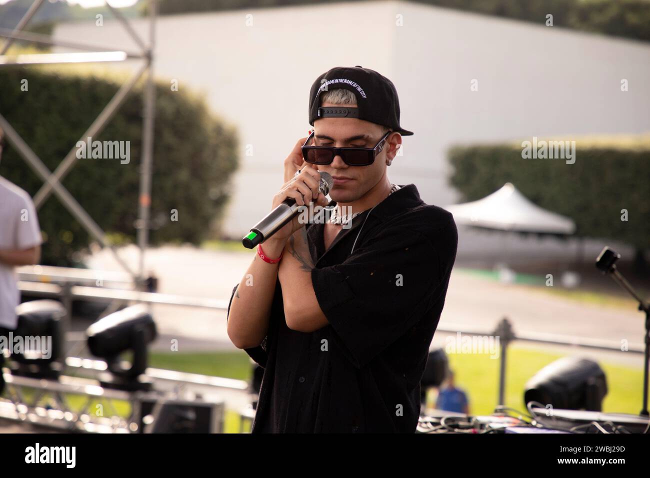 Luca Marzano, known as Aka 7even seen during the soundcheck at Napoli ...