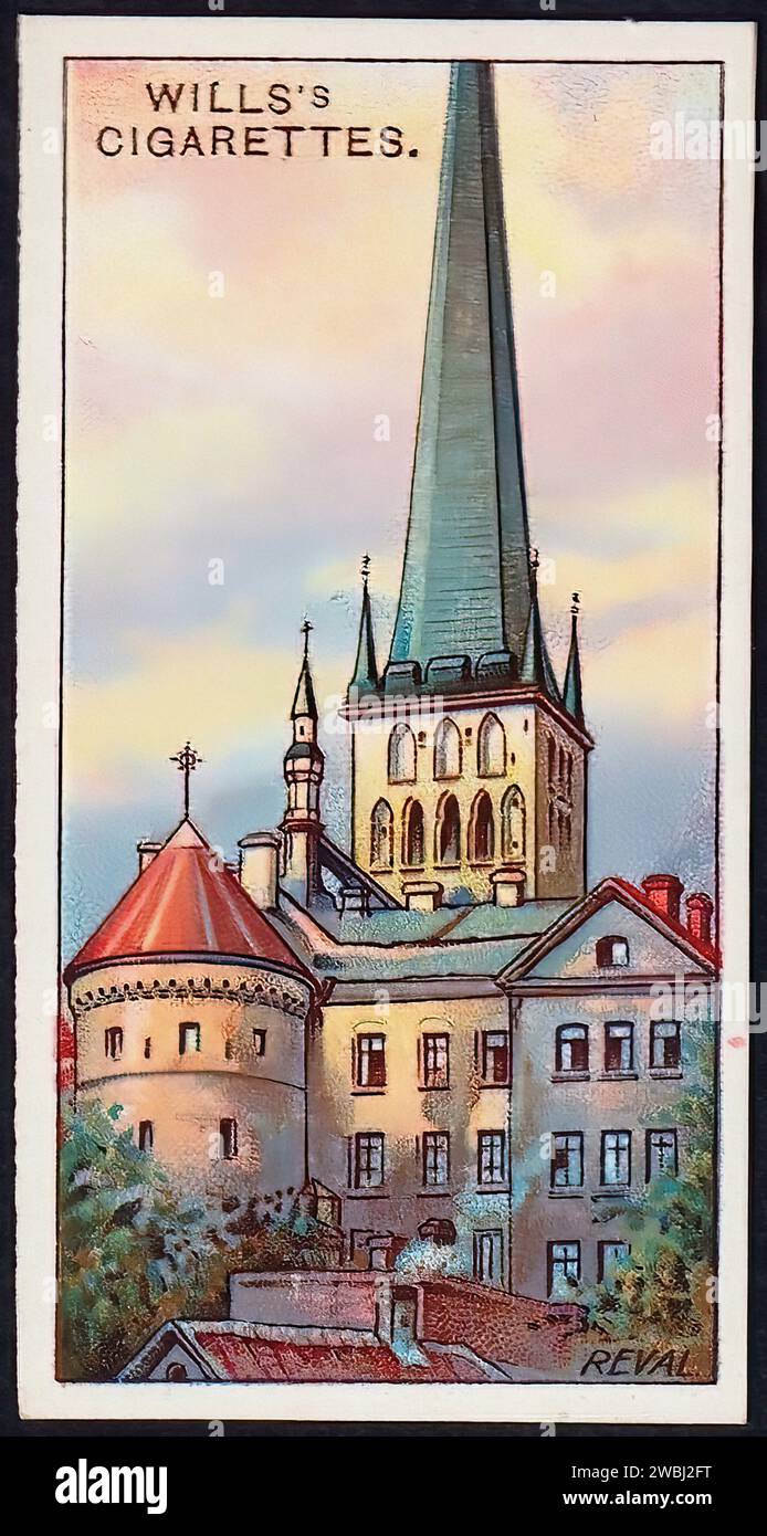 St Olai Church, Reval - Vintage Cigarette Card Illustration Stock Photo ...
