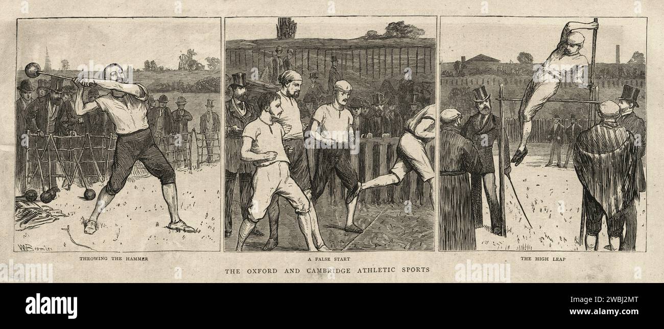 Vintage illustration of The Hammer throw, Running flase start, High ...