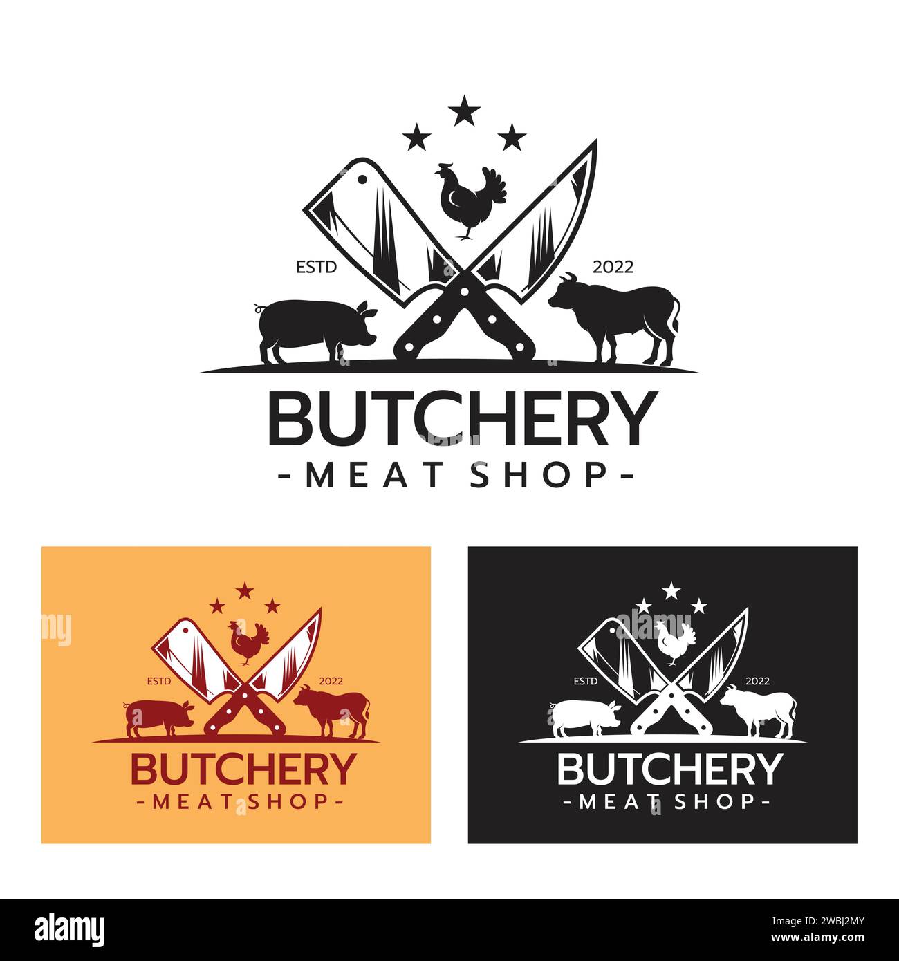 Meat Knife with a Symbol of Cow Pork Chicken . Butcher shop logo design ...