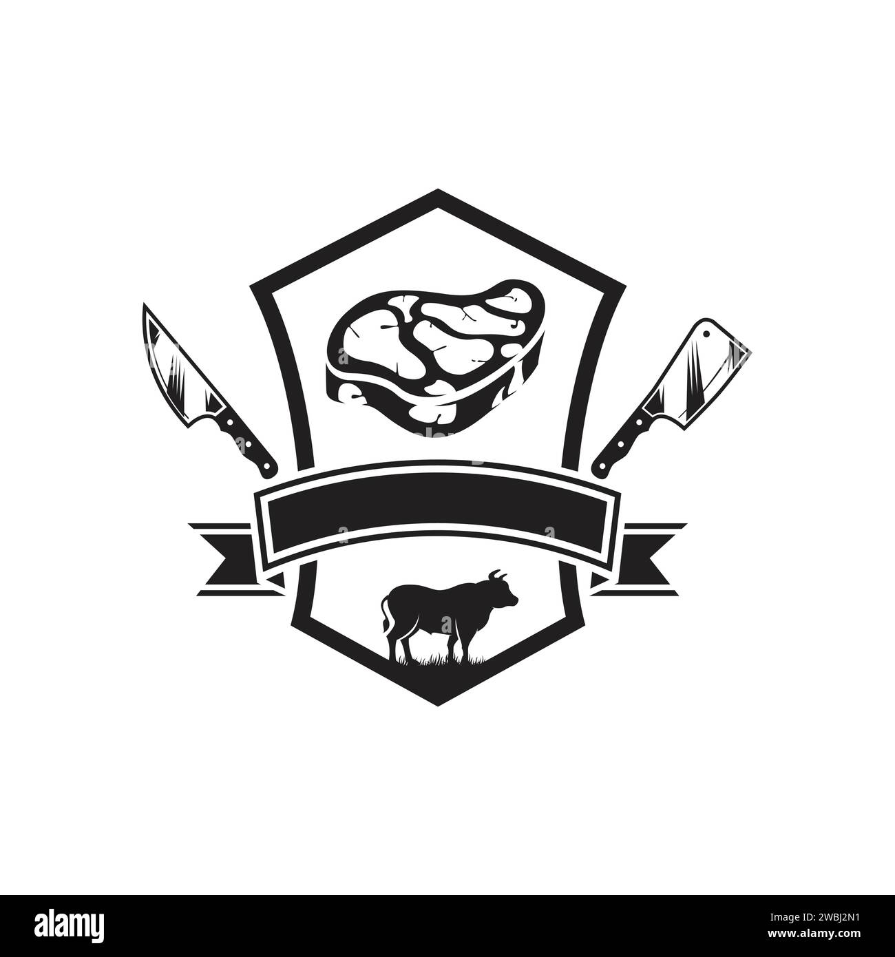 Butcher cow logo with knife concept, butcher cow silhouette isolated ...