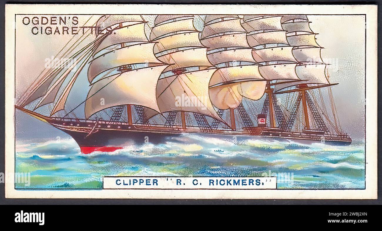 The Clipper R.C.Rickmers - Vintage Cigarette Card Illustration Stock ...