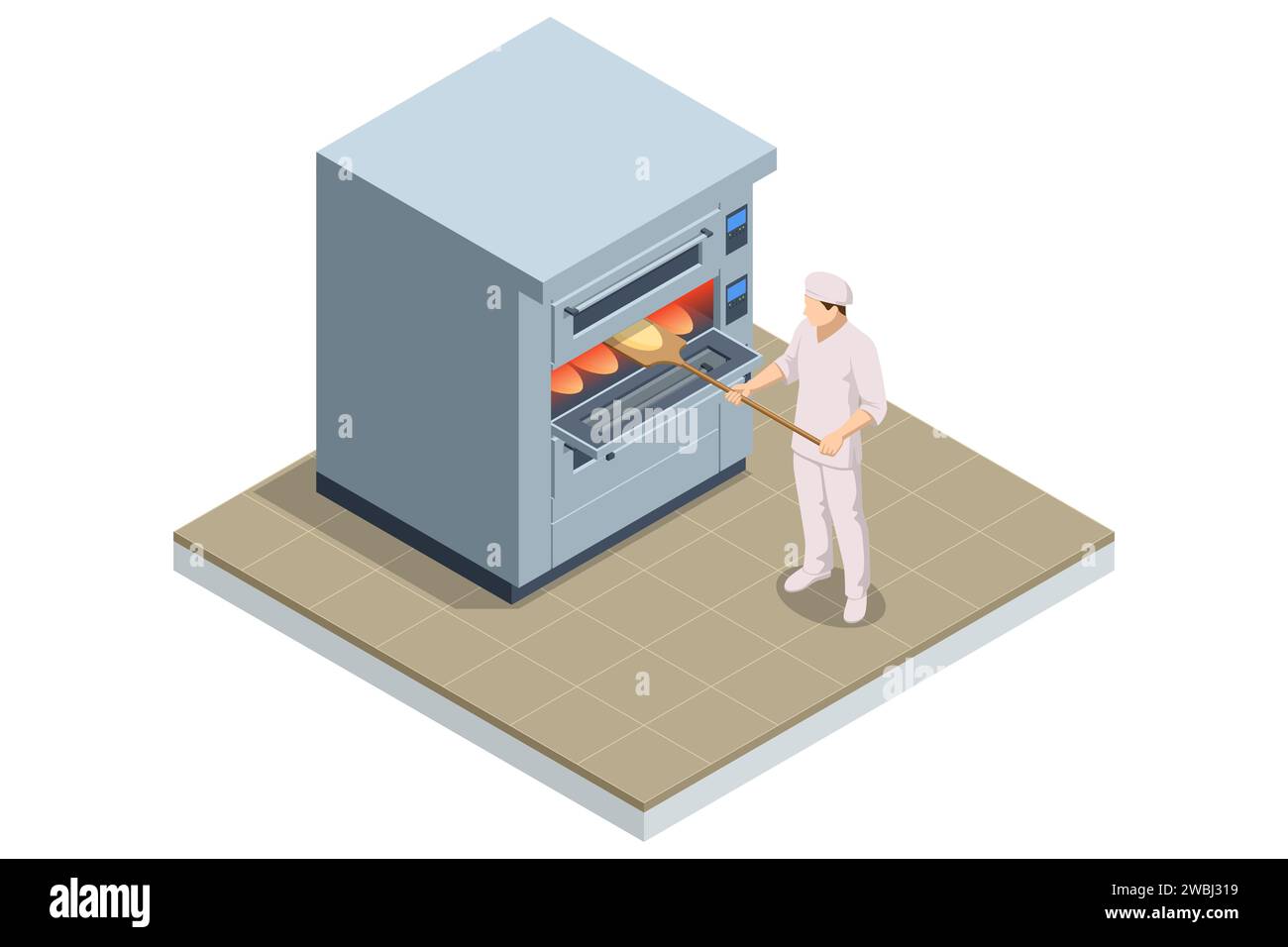 Isometric concept of Industrial bread production. Automatic bakery ...
