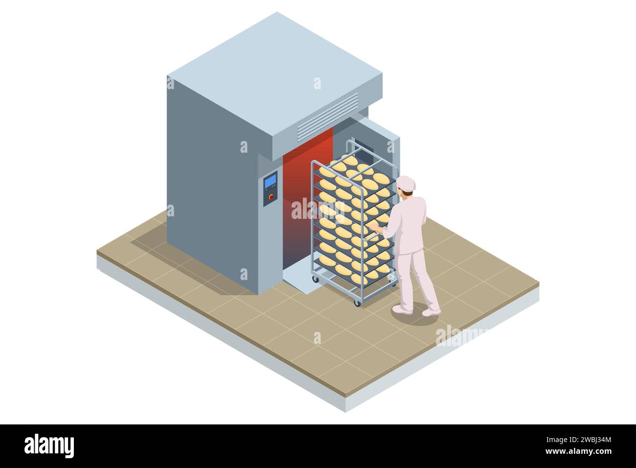 Isometric concept of Industrial bread production. Automatic bakery ...