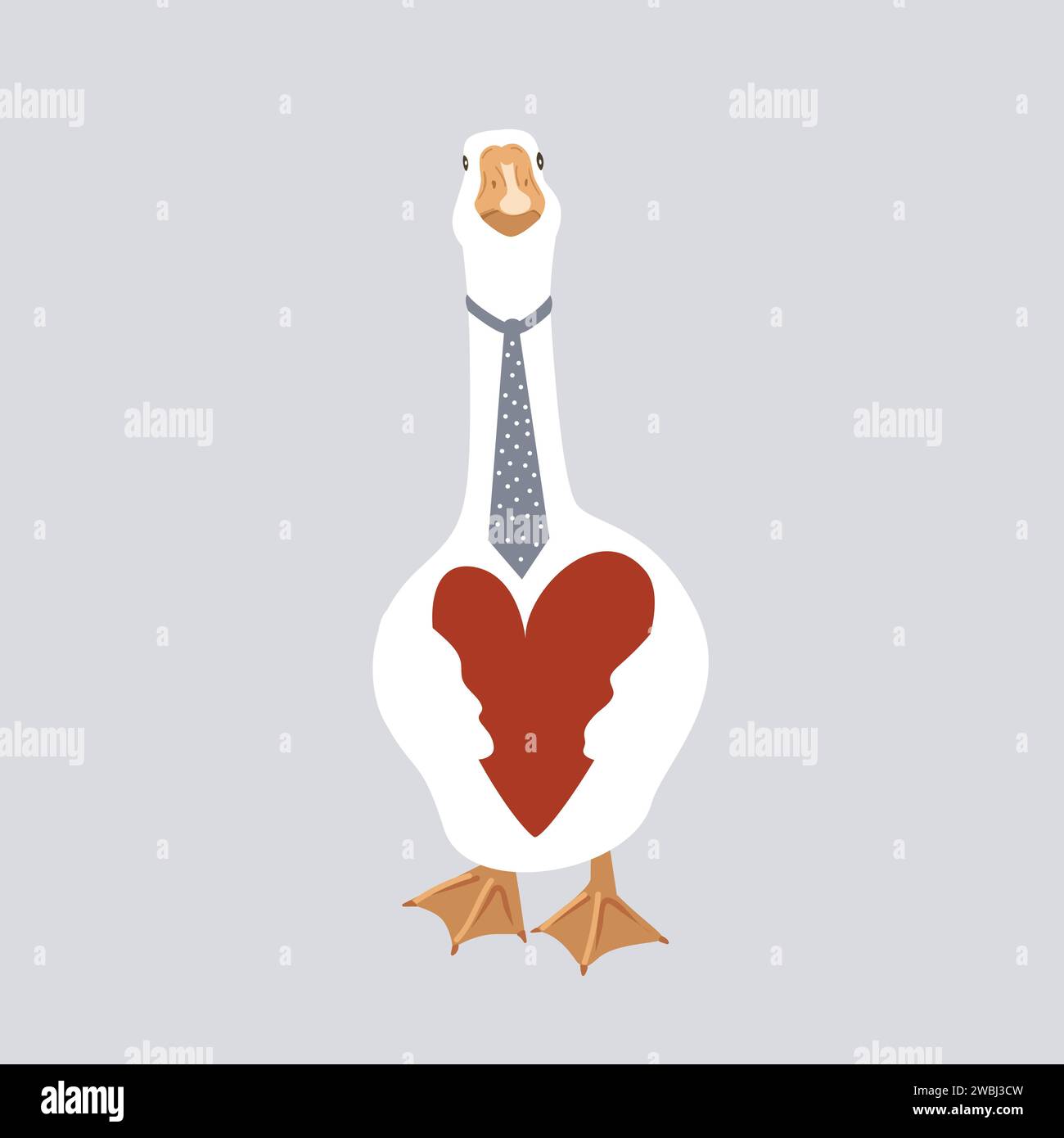 Cute goose with red heart. Bird in love, Valentine design element ...