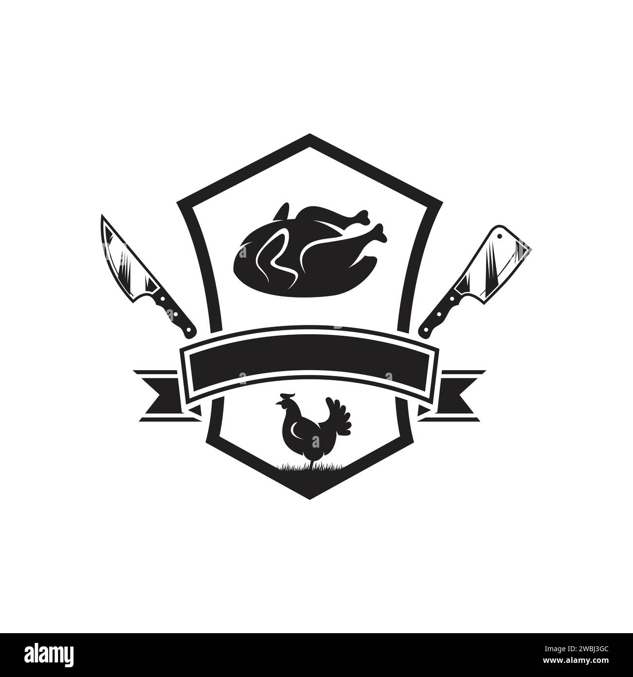 Butcher Chicken logo with knife concept, butcher hen silhouette ...