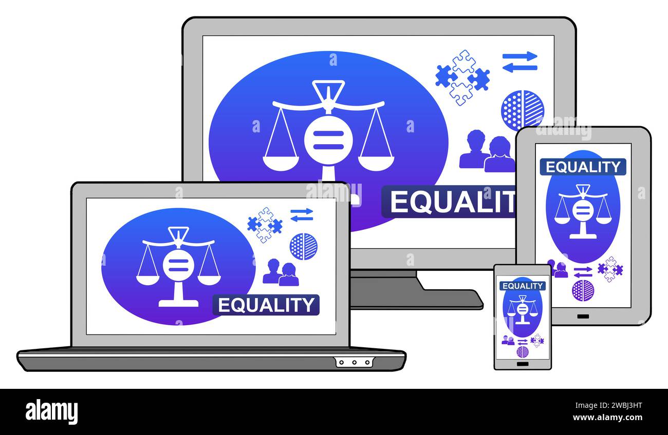 Equality concept on different devices, isolated on white Stock Photo ...