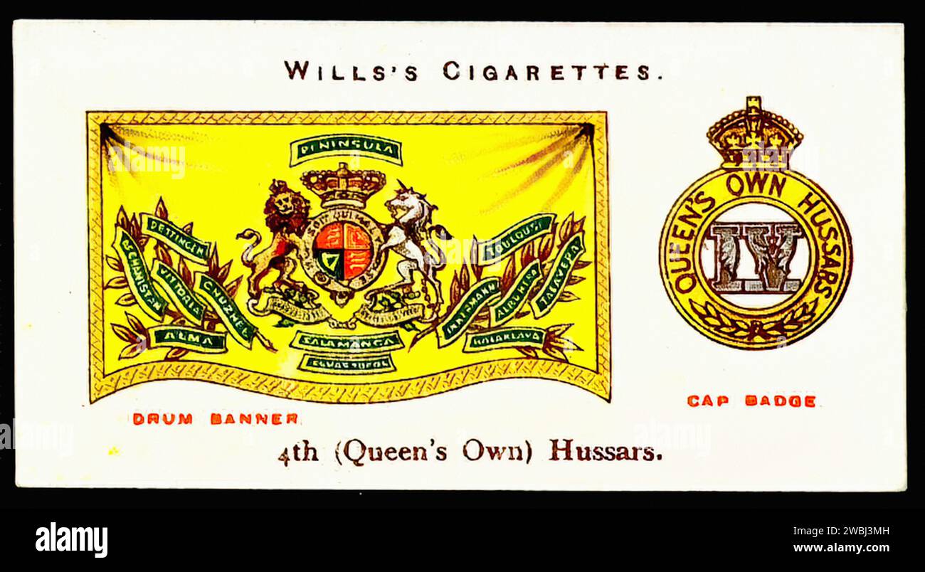 4th Queen's Own Hussars - Vintage Cigarette Card Illustration Stock ...