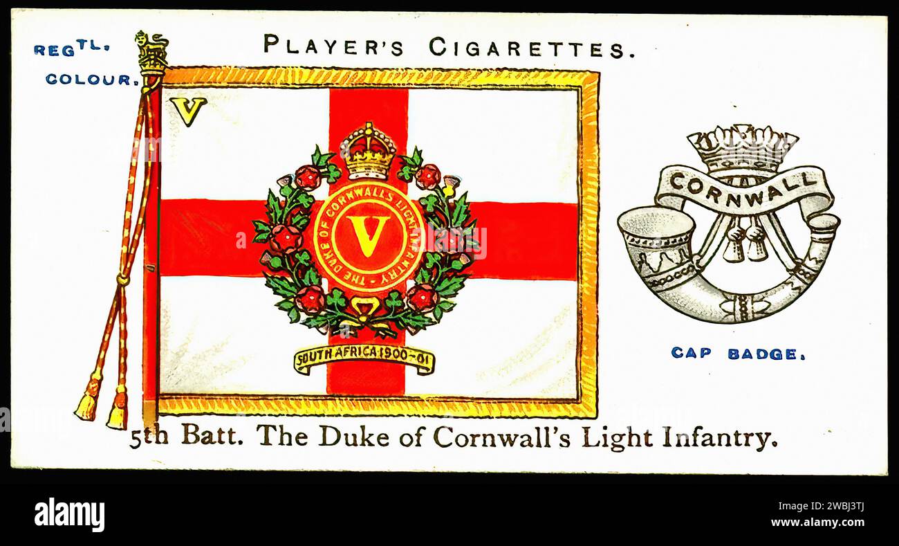 Colours of The Duke of Cornwall's Light Infantry - Vintage Cigarette Card Illustration Stock ...
