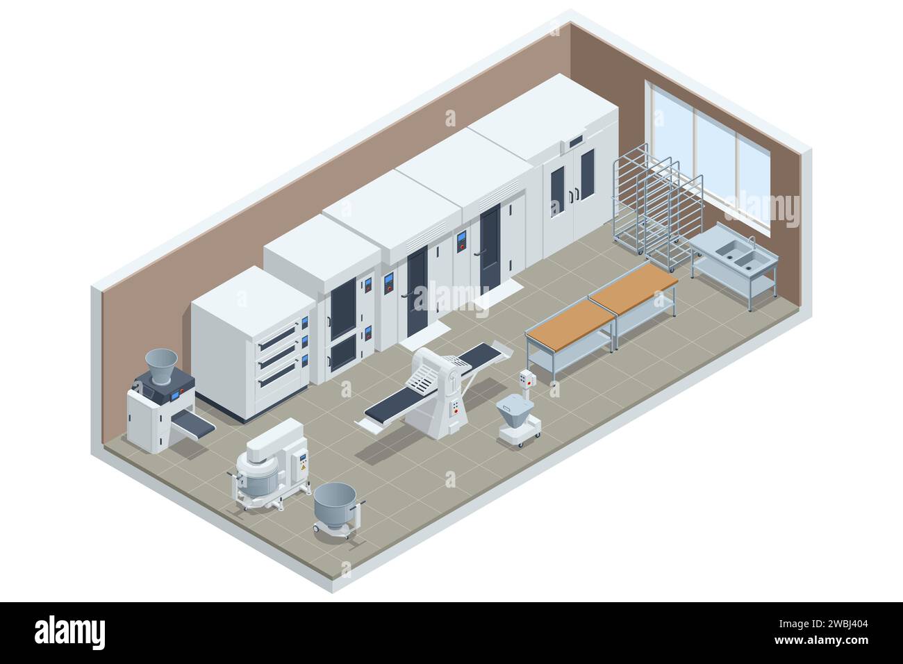 Isometric concept of Industrial bread production. Automatic bakery ...