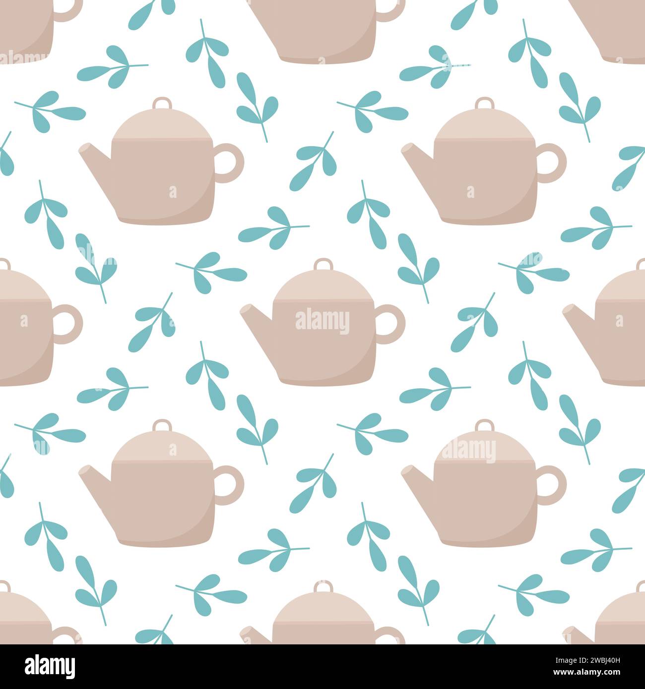 Teapots and tea leaves seamless pattern. Tea party background. Tea ...