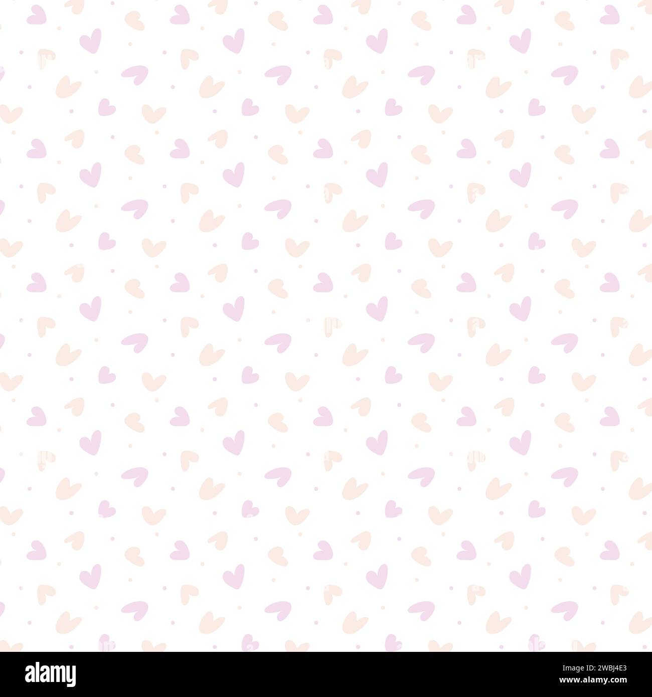 Seamless pattern of pink and peach hearts spread on a white background ...